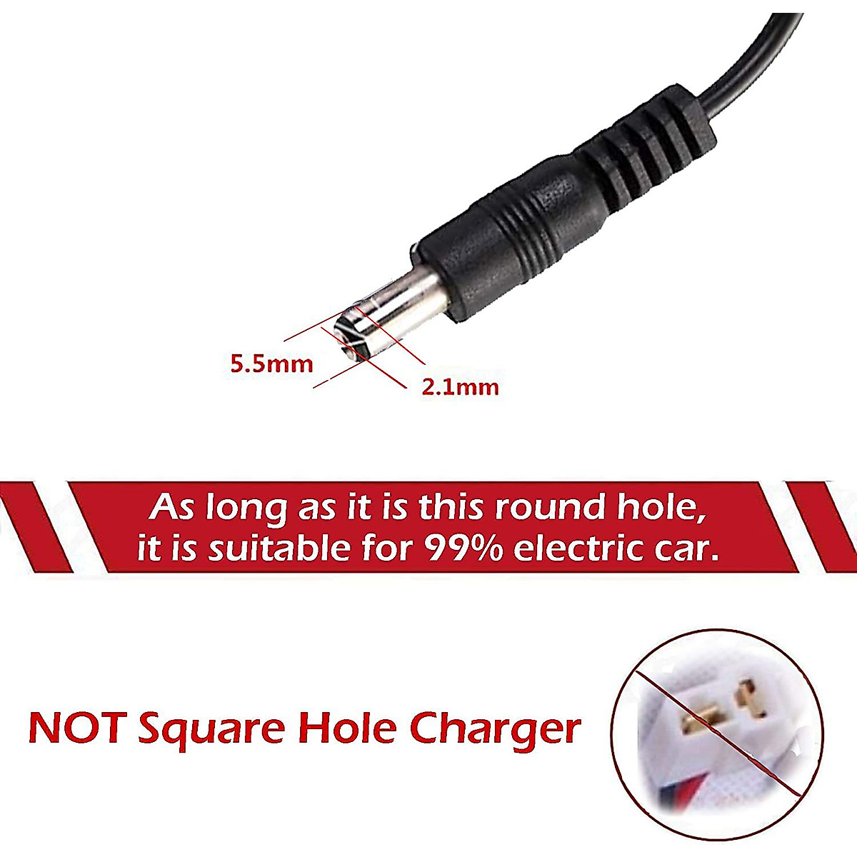 12V 1000MA Round Hole Battery Charger with Charging Indicator Light for Kids Electric Ride-On Cars