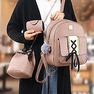 RUIQIA Mini Backpack Purse for Girls Pink Small Travel Backpack for Women School Backpacks for Teen Girls Waterproof Backpack Set PU Leather Backpack for Women Shoulder Bags Ladies