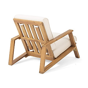 Christopher Knight Home Earlean Outdoor Club Chairs with Cushions (Set of 2), Teak Finish, Beige