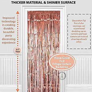 60th Birthday Decorations, Photo Booth Props Favors & Backdrop Foil Fringe Curtain Banner for Happy 60 Sixty Year Old Bday Party Women Her Wife Best Friend BFF Mom Sister Aunt Bash | Pink Rose Gold