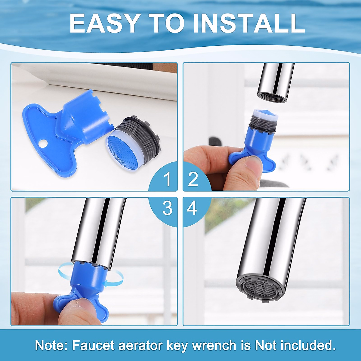 uxcell 2Pcs Faucet Aerator, 16.5mm Flow Restrictor Insert Faucet Aerators Replacement Parts Sink Faucet Flow Restrictor for Bathroom Kitchen, Blue