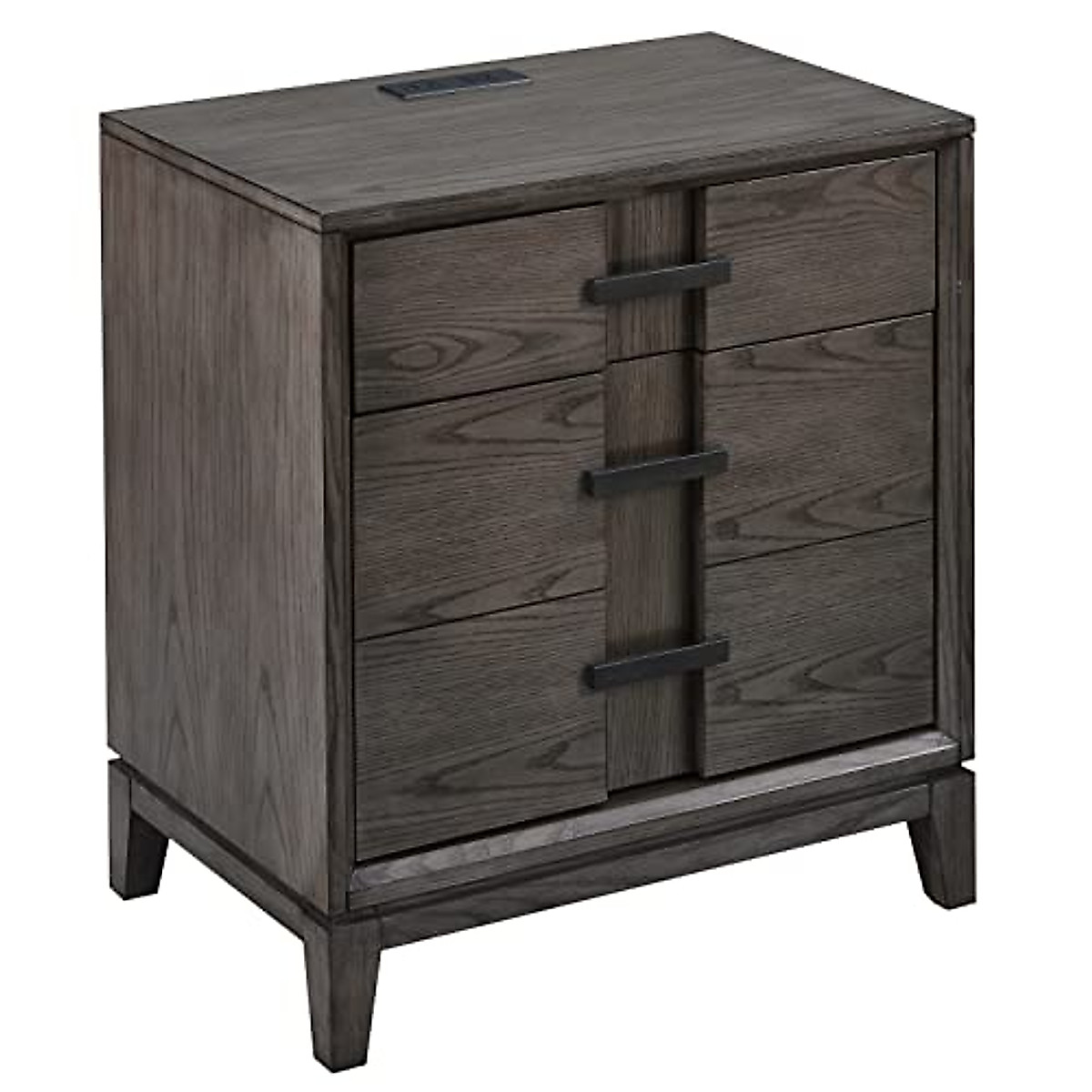 Leick Home 9075 Assembled Recessed Drawer and Bottom Door Nightstand Side Table with AC/USB Charger, Gray