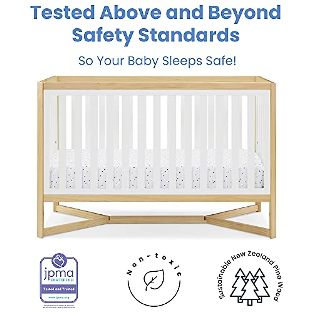 Delta Children Tribeca 4-in-1 Baby Convertible Crib + Simmons Kids Quiet Nights Crib and Toddler Mattress Made from Recycled Water Bottles/GREENGUARD Gold Certified [Bundle], Bianca White/Natural