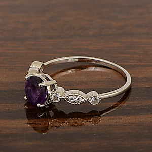 Solid 925 Sterling Silver Art Deco Solitaire Round 6mm Multi Choice Natural Gemstone Women Engagement Ring Amethyst, Sz7