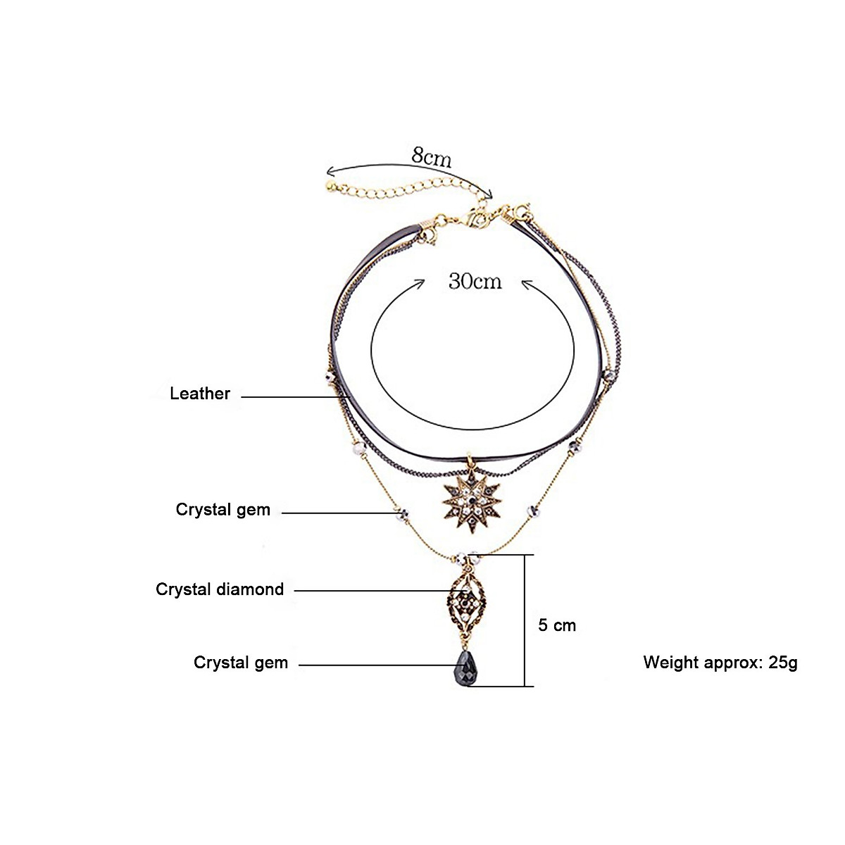 Yifnny Choker Necklaces for Women, Star Layered Pendant Necklace Multilayer Necklace Vintage Choker with Teardrop Chain & Black Leather Choker Gothic Layered Necklace for Women (Star)