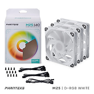 Phanteks (PH-F140SK_DRGB_PWM_WT01_3P) SK140 DRGB PWM Fan 3Pack – 3X 140mm Fan, high Airflow Nine-Blade Design, DRGB Lighting, Rubber dampening washers - White