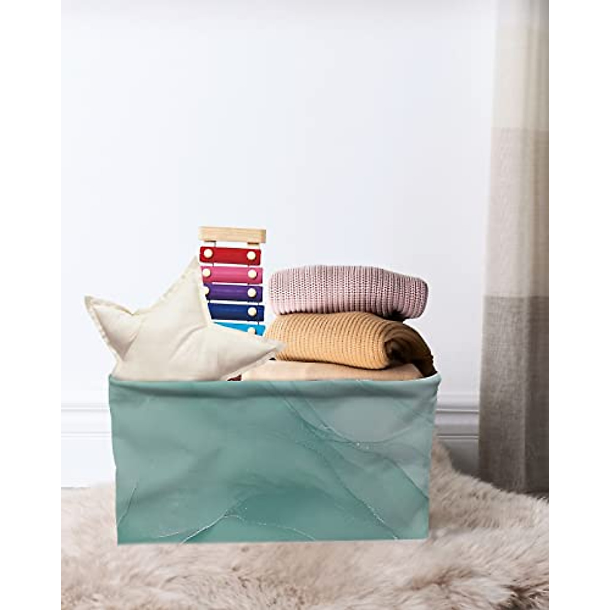 Large Storage Baskets Bins Green Marble Collapsible Storage Box Laundry Organizer for Closet Shelf Nursery Kids Bedroom Aqua Nature Stone Agate