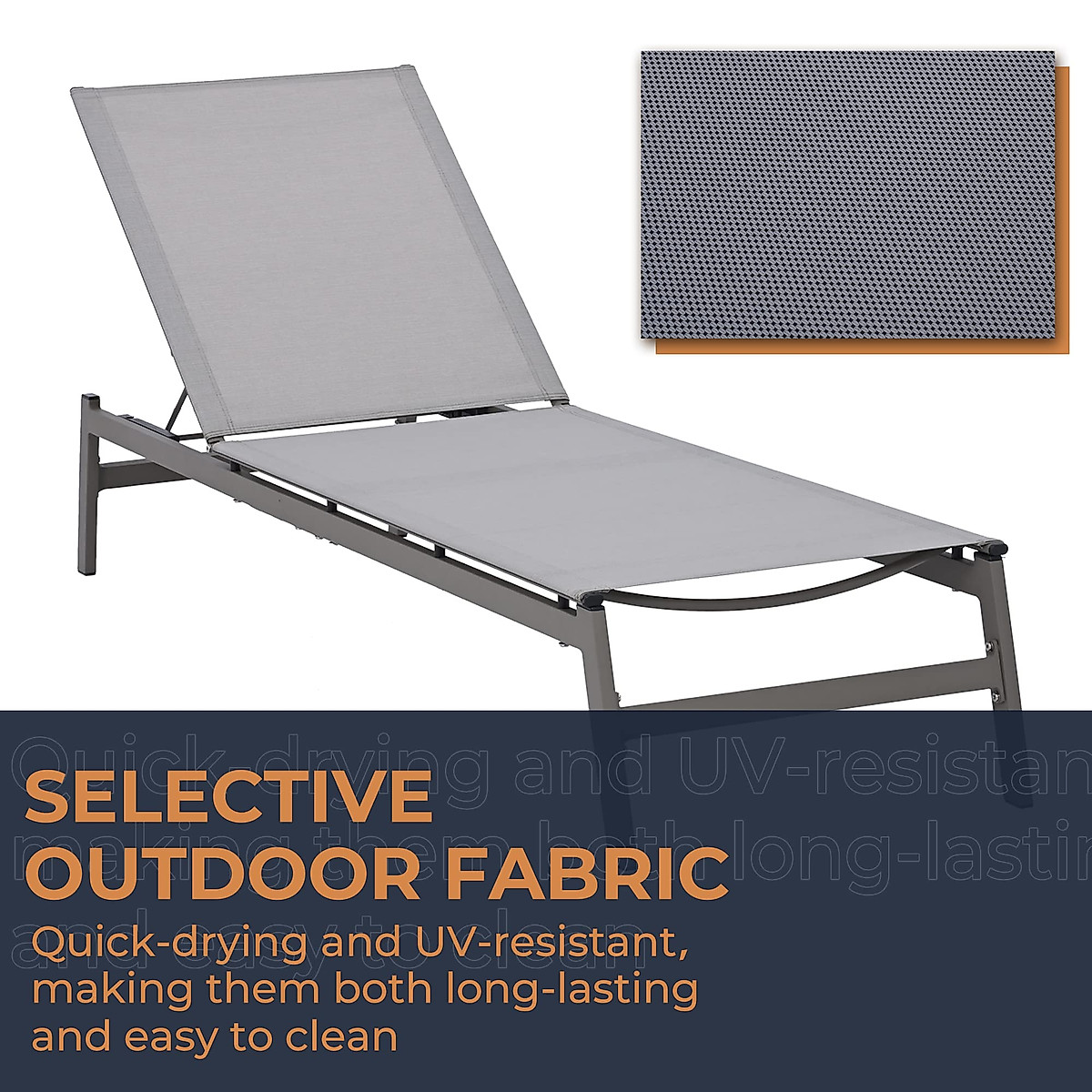 HAPPATIO Patio Chaise Lounge,Patio Lounge Chair with Breathable Textilene Fabric,All Weather Outdoor Chaise Lounge,Outdoor Lounge Chairs for Patio Backyard Porch Garden Poolside(Light Gray)