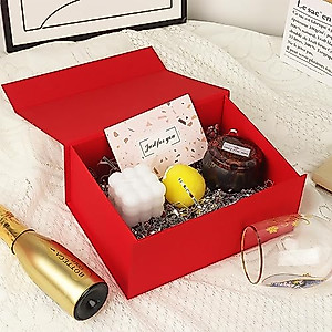 Gift Box with Magnetic Closure Lids for Presents, 8.7x6.7x4 Inch Luxury Collapsible Red Gift Boxes with Ribbon Card for Birthday Party Bridesmaid Valentine Christmas, FSC & BRC Certified Material
