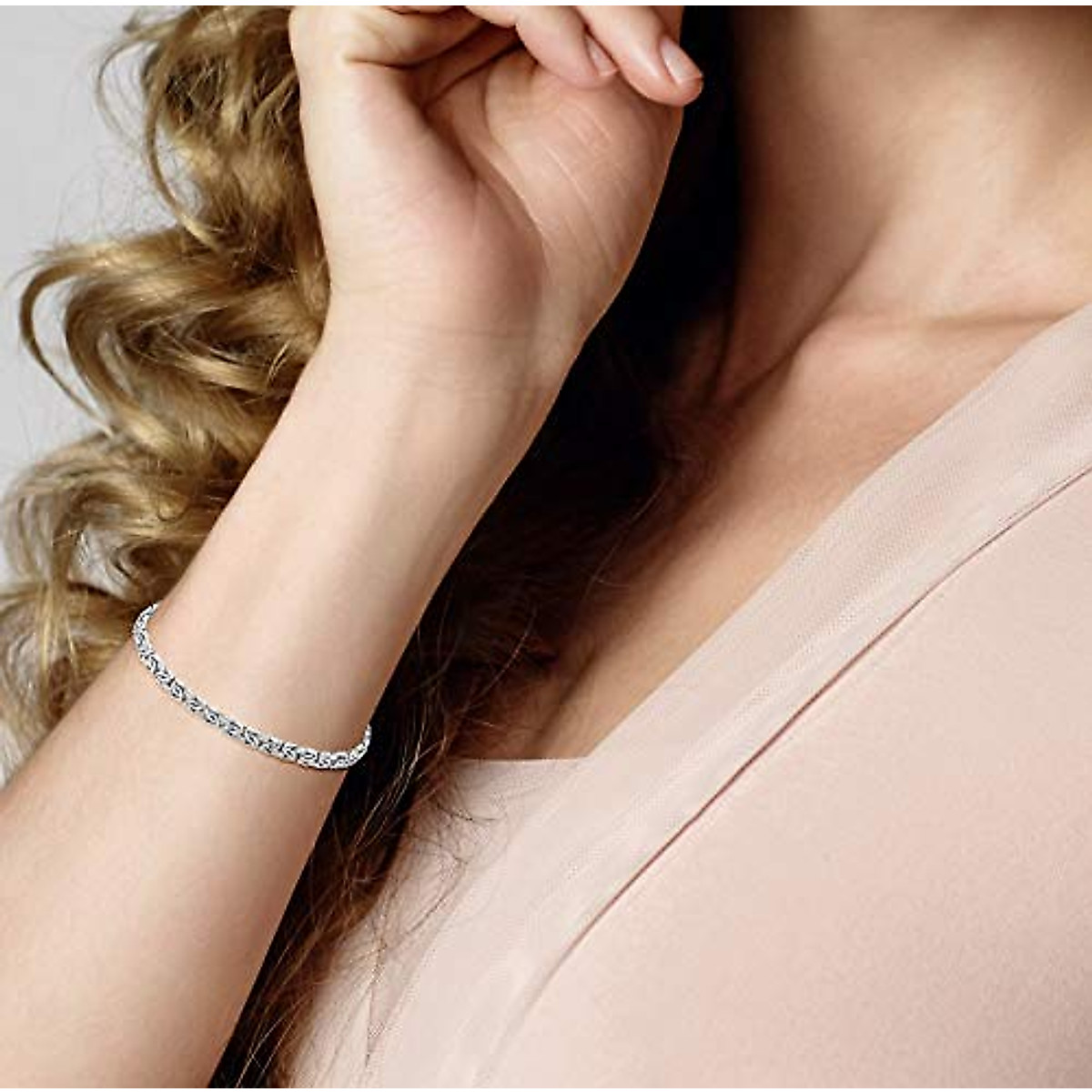 Miabella Italian 925 Sterling Silver 4mm Flat Byzantine Link Chain Bracelet for Women Teens, 925 Made in Italy (Length 7 Inches (Small))