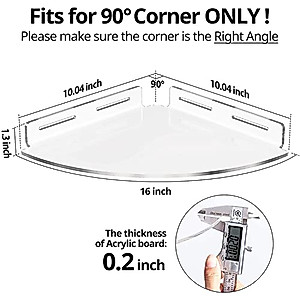 GeekDigg 2 Pack Corner Shower Caddy, Transparent Acrylic Shower Shelves, Wall Mounted No Drilling Traceless Adhesive Bathroom Storage Organizer for Living Room, Toilet and Kitchen