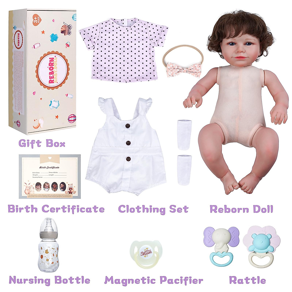 BABESIDE Reborn 20'' Cute Realistic-Newborn Soft Vinyl Real Life Baby Dolls for Little Girls with Accessories Set