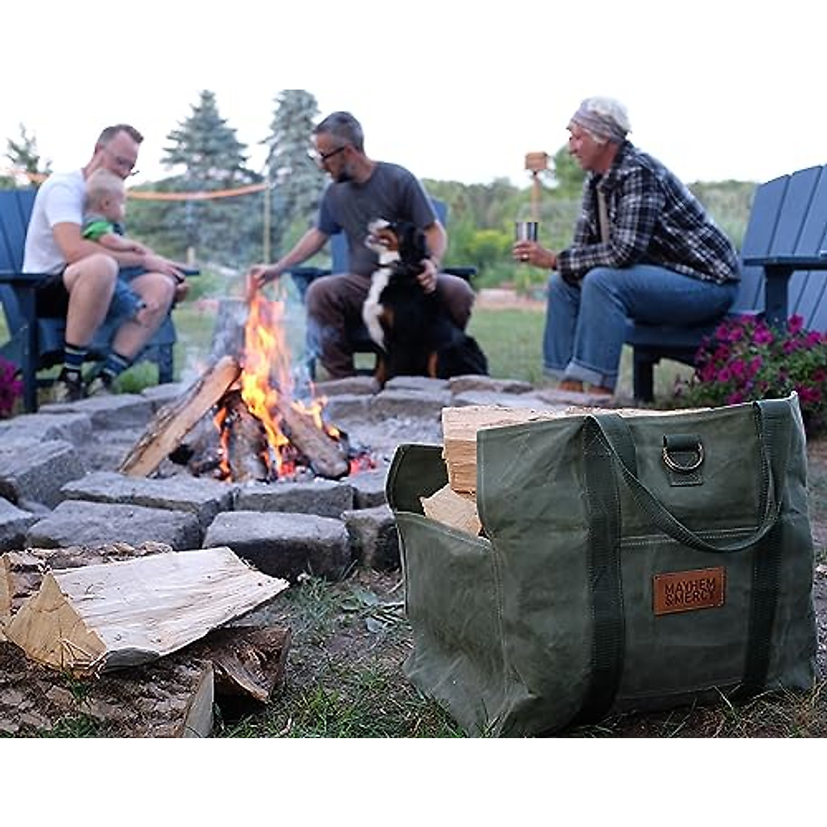 MAYHEM & MERCY Firewood Carrier - Waxed Canvas Wood Carrier For Firewood - Hunter Green Log Carrier For Firewood Fireplace Wood Rack Log Bag - Firewood