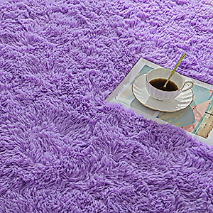 Terrug Super Soft Shaggy Fluffy Rugs for Kids Room, Home Decor Area Rugs 4x6 Feet for Bedroom, Cute Plush Rugs for Girls Bedroom Dorm, Non-Slip Carpet for Living Room (4X6 Feet, Purple)