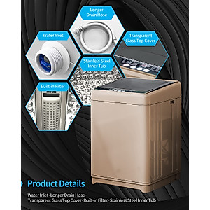 TABU Full-Automatic Washing Machine, 17.6lbs Portable Washing Machine with Dryer, 1.7 Cu Ft 2 in 1 Portable Washer with Drain Pump, 10 Wash Programs, LED Display, 8 Water Levels (Brown)
