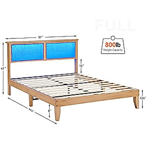 IDEALHOUSE Full Bed Frame with Natural Rattan Headboard, Platform Bed Frame Full Size with Storage Headboard, Mattress Foundation, Noise-Free, No Box Spring Needed