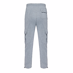 Men's Heavyweight Fleece Cargo Sweatpants Elastic Waist Joggers Baggy Drawstring Sweatpants with Pockets Cargo Pants Trousers