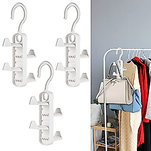3PCS Purse Hangers for Closet-Organizer, Movable Space Saving Hangers Wardrobe Hook Bag Hooks for Closet for Organize Purses, Satchels, Dorm Closet Essentials (White)