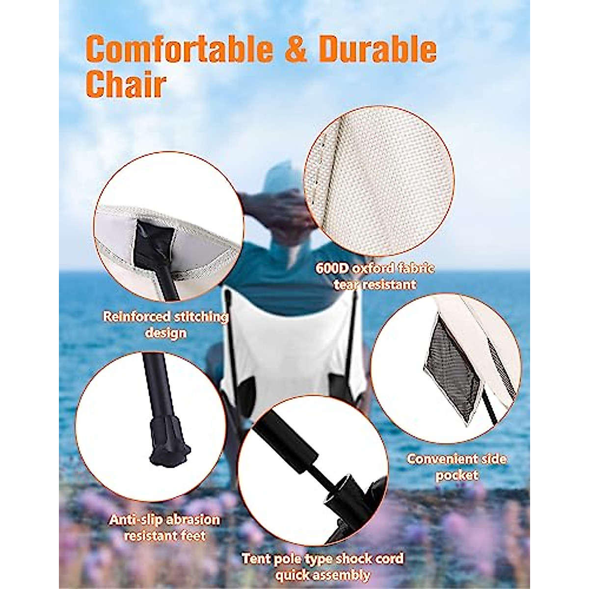 IFOKER Camping Chair Compact,Beach Chair High Hardness,Portable Folding Chair for Camping,Beach,Hiking,Campfire