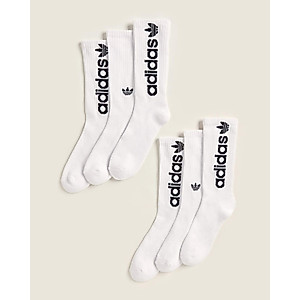 Adidas Men's Athletic Sport Moisture Wicking Cushioned Crew Socks 6-Pack/ 6-Pair (Shoe Size 6-12) (White/Black)