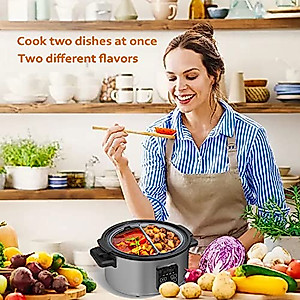 Slow Cooker Liners fit Crock-Pot 6 Quart Oval Slow Cooker,Silicone Slow Cooker,Reusable Slow Cooker Liners Crock Pot Divider Insert,Leakproof & Dishwasher Safe,BPA Free (Black+Gray)