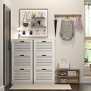 Miscoos Entryway Shoe Storage Cabinet with 3 Flip Drawers, Hidden Narrow Slim Free Standing Shoe Closet Rack Organizer for Hallway Front Porch