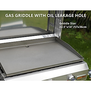 Onlyfire Flat Top Gas Griddle with Foldable Legs, 3-Burner Stainless Steel Propane Gas Grill Griddle, 24” Portable Tabletop Griddle for Outdoor Cooking Camping Tailgating RV, 24000 BTU, GS309