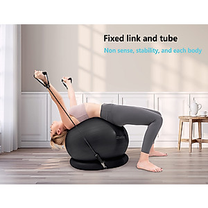 HBselect Exercise Ball Chair &Anti-Slip Stability Base & Resistance Bands, Extra Thick Anti Burst Swiss Gym Ball for Yoga, Pilates, Birthing Pregnancy