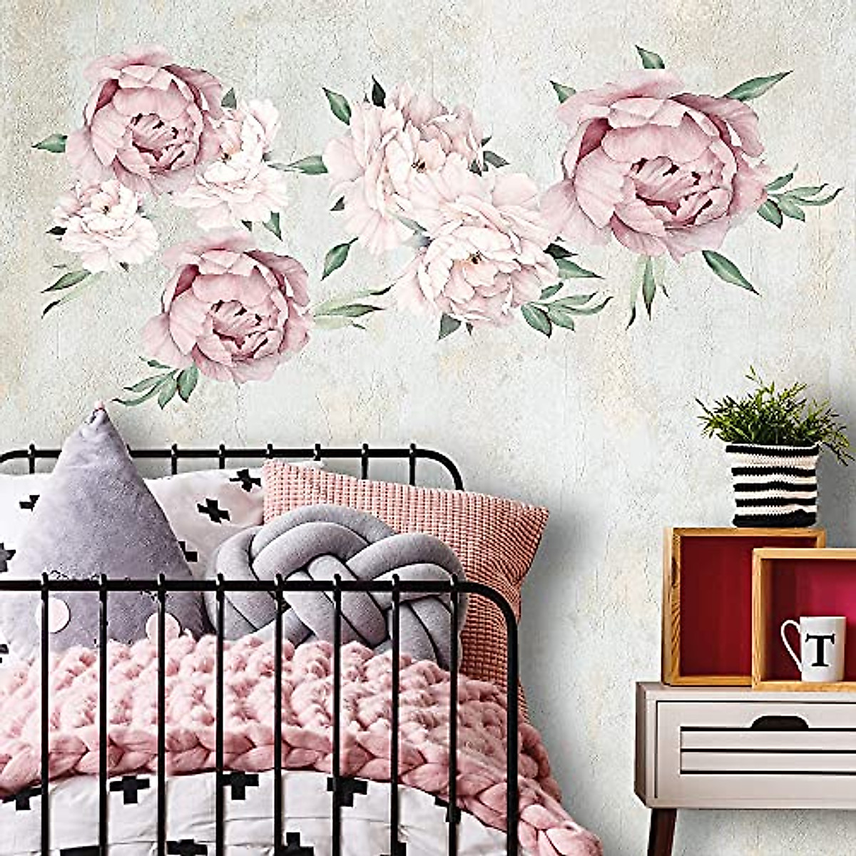 Pink Watercolor Peony Wall Decal Bedroom Girl Peel and Stick Peonies Vinyl Sticker Set of 7 Flowers Over the Crib Bed Nursery [lt800 small]