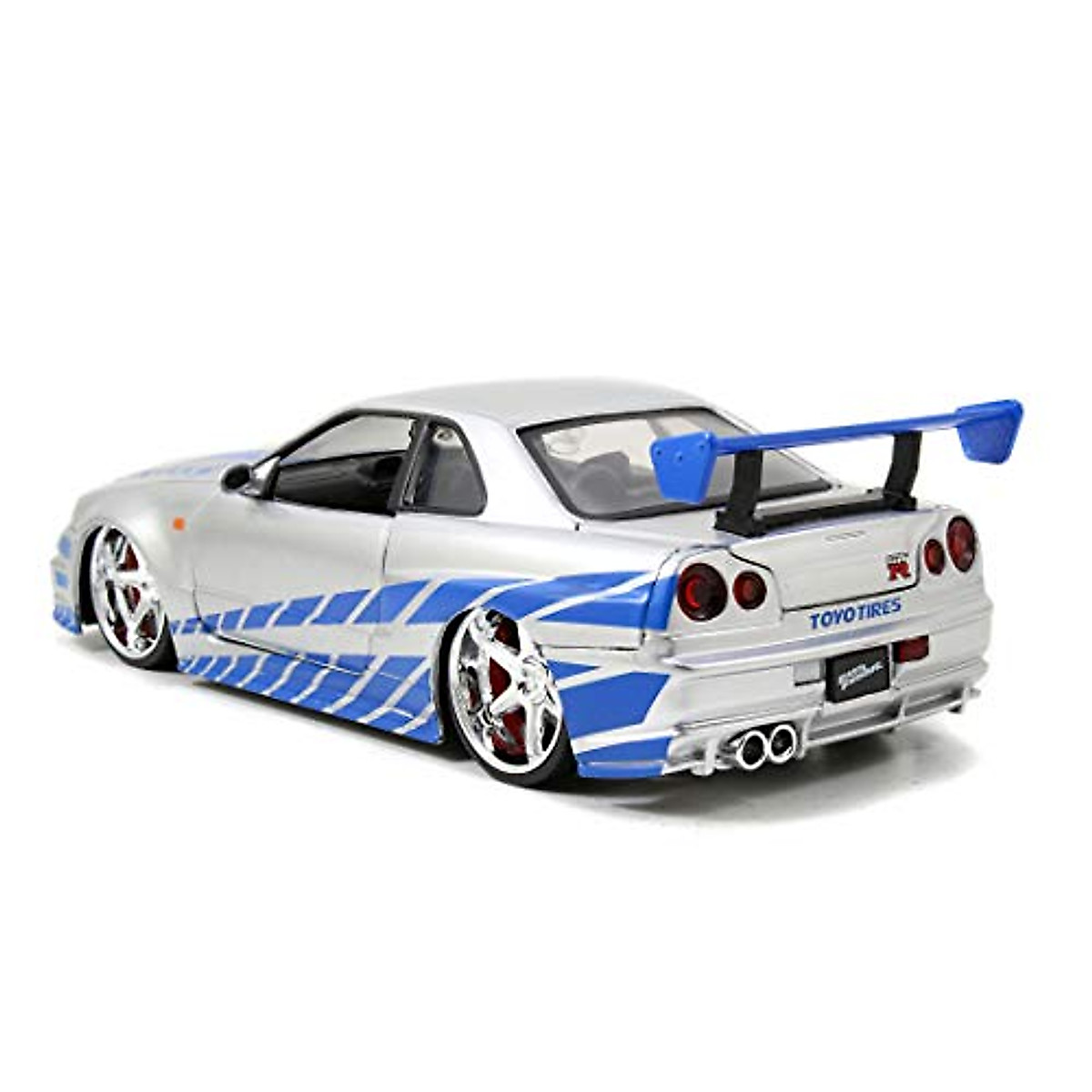Jada Toys Fast & Furious Brian’s 2002 Nissan Skyline R34 Die-cast Car, 1:24 Scale, Silver & Blue