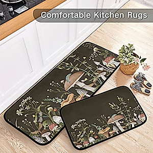 ZENWAWA Night Mushrooms Kitchen Mat 2 Pcs Set Anti Fatigue Cushioned Waterproof Non Slip Comfort Standing Padded Floor Mats Rugs Farmhouse Decor