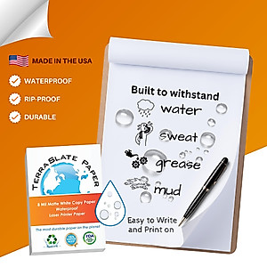 TerraSlate Waterproof Laser Printer Paper – 8 MIL 8.5"x14", 100 Sheets, White – Tear & Smudge Proof, Heavy-Duty for Outdoor Use, Ideal for Printing, Copying & More