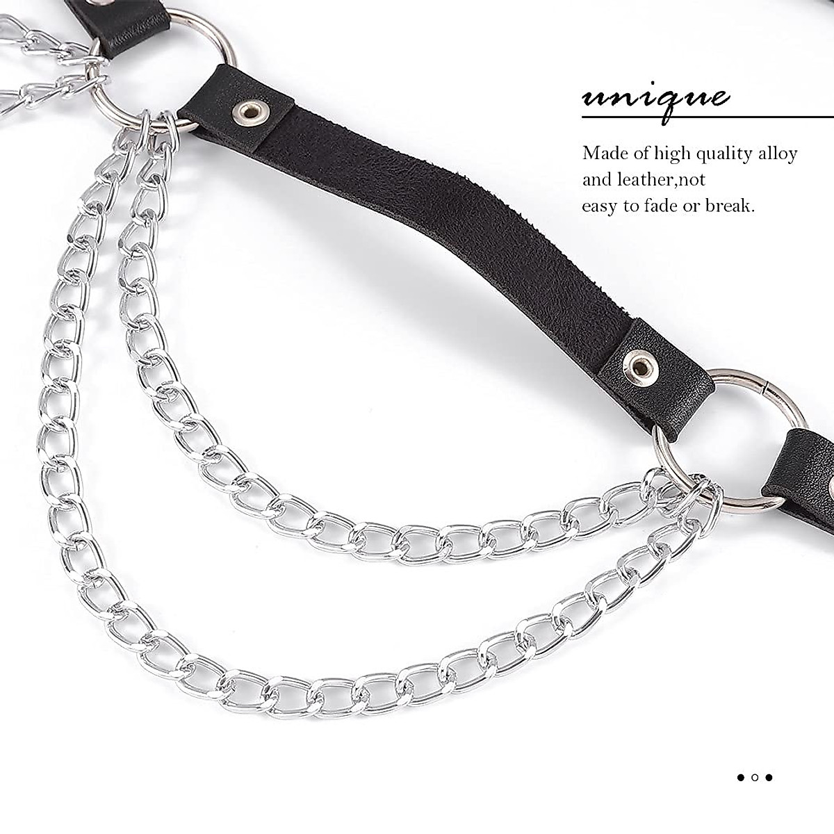 Nicute Punk Leather Belt Chains Black Waist Belt Chain Multilayered Tassel Goth Body Accessories for Women and Girls (3)