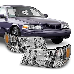 AKKON - For Ford Crown Victoria Clear Replacement Headlights W/Corner Lamps 4pc Left + Right Pair Set