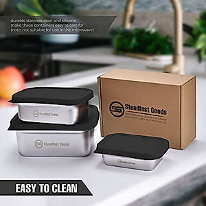 Stainless Steel Containers with Lids for Food Storage – Set of 3 Stackable Stainless Steel Snack Containers for kids – Leakproof Rectangle Bento Boxes for Meal Prep, Snacks, Black