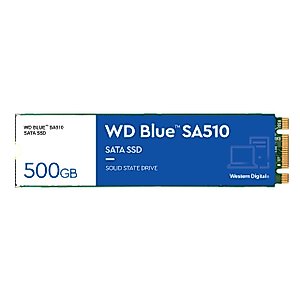 Western Digital 500GB WD Blue SA510 SATA Internal Solid State Drive SSD - SATA III 6 Gb/s, M.2 2280, Up to 560 MB/s - WDS500G3B0B