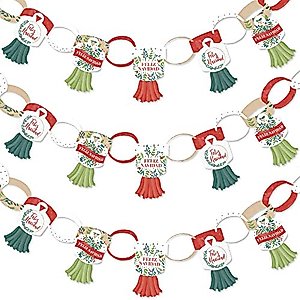 Big Dot of Happiness Feliz Navidad - 90 Chain Links and 30 Paper Tassels Decoration Kit - Holiday and Spanish Christmas Party Paper Chains Garland - 21 feet