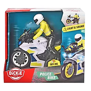 Dickie Toys 203712018 Yamaha Motorbike Toy with Police Figure for Children from 3 Years with Blue Light and Siren, Freewheel, 17 cm Long, Multicoloured, One Size