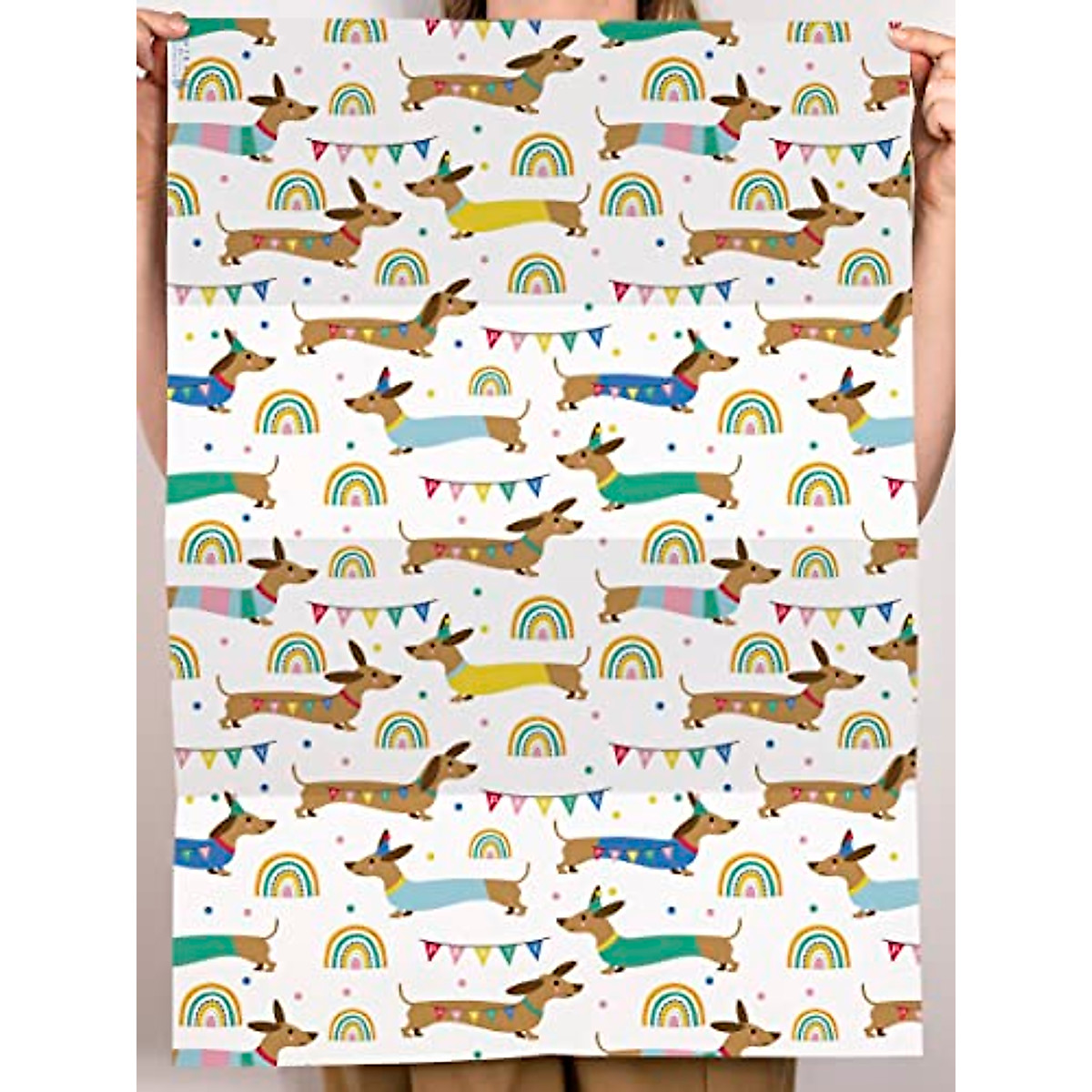 CENTRAL 23 Dog Wrapping Paper for Girl Boy Kids - 6 Sheets Funny Gift Wrap - Sausage Dog - For Birthday Baby Shower Christmas - Comes With Fun Stickers - Recyclable