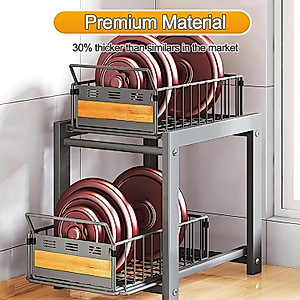 Fangtueh Under Sink Organizer, 2-Tier Pull Out Under Sink Organizers and Storage, Stainless Steel Under The Sink Organizer Bathroom Kitchen Sink Cabinet Organizer Undersink Organization, 1Pack Black