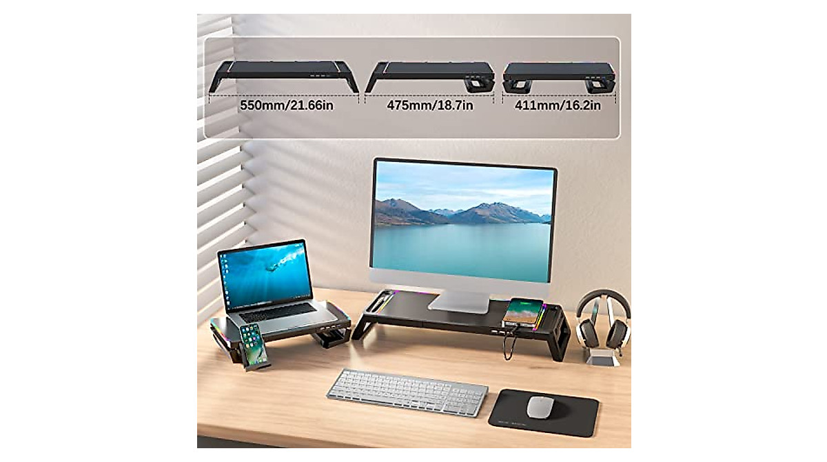 MOOJAY RGB Monitor Stand with USB Hub & Storage