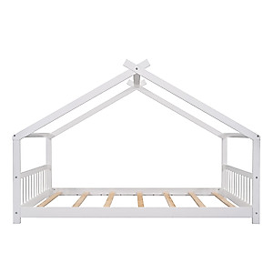 Harper & Bright Designs Full Size House Bed for Kids, Full Bed Frame with Headboard and Footboard, Wooden Kids House Bed for Girls Boys Bedroom Furniture, No Box Spring Needed, White