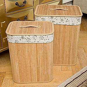DOITOOL Clothes Basket Bamboo Practical Clothes Basket Creative Bamboo Basket Cover Clothes Basket Folding Clothes Basket