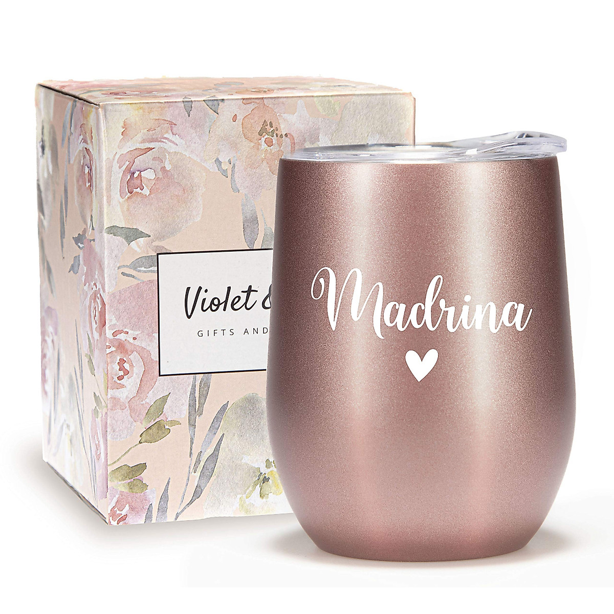 Violet and Gale Madrina gifts from godchild 12oz wine glass tumbler Madrina Proposal Gift in Spanish Rose Gold Coffee Mug for women