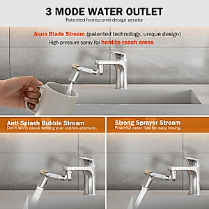 Frizzlife 1440° Swivel Faucet Extender Sink Aerator, 3-Mode Sprayer Water Filter Extension, 1080° Robotic Arm + 360° Rotating Universal Tap Attachment For Bathroom/Kitchen ＆ Washing Hair/Face/Kids Use