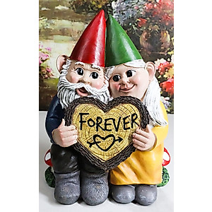 Ebros Whimsical Mr and Mrs Gnome Hobbit Couple Sitting On Toadstool Mushrooms Statue 6.25" Tall 'Forever Love Struck' Gnomes Home Decor Sculpture Figurine