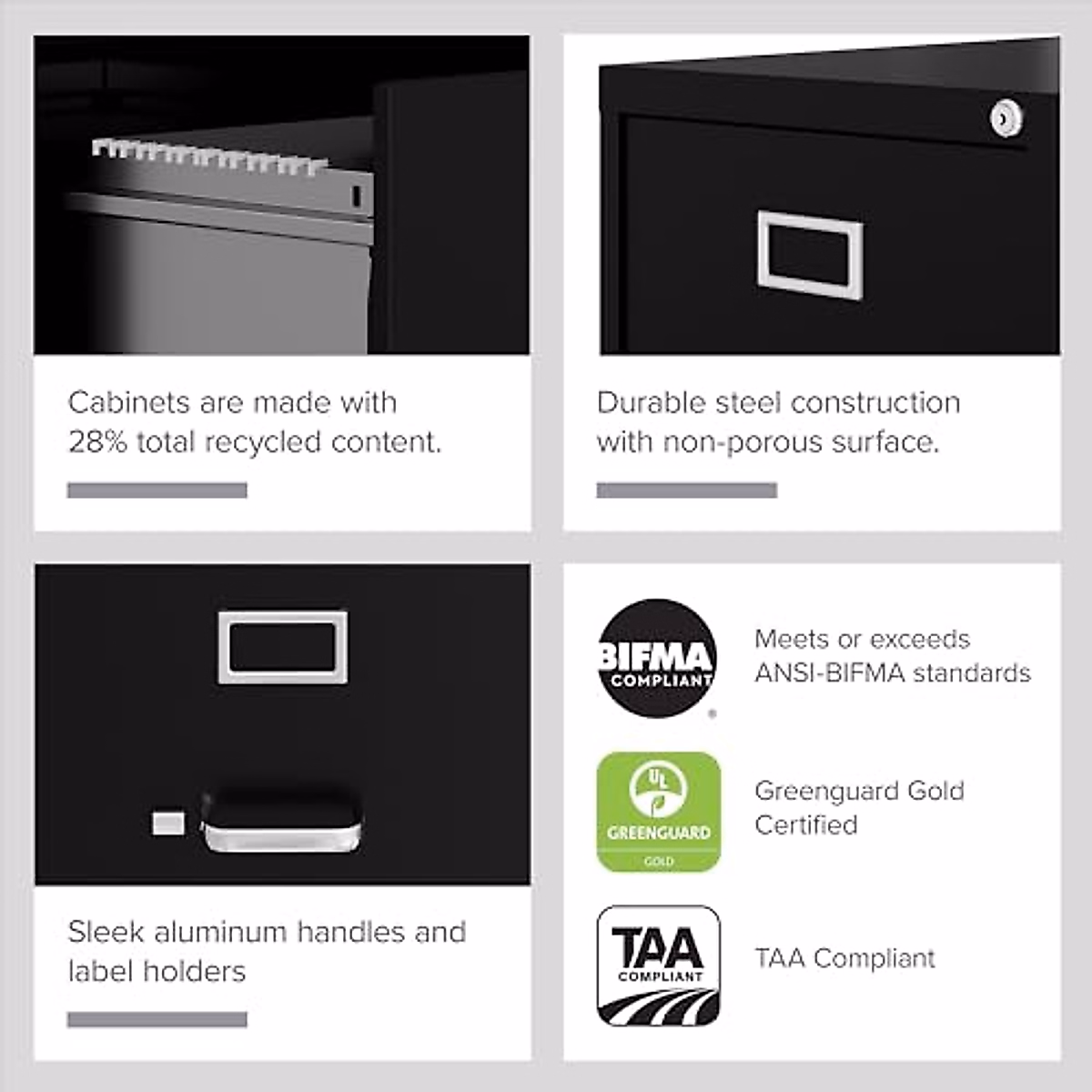 Hirsh Industries Vertical Letter File Cabinet, 2 Letter-Size File Drawers, Black, 15 x 22 x 28.37