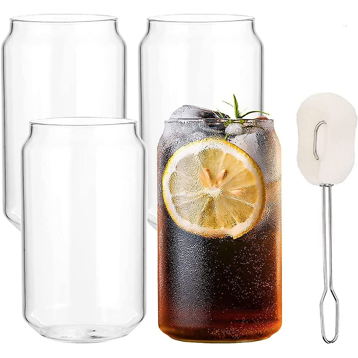 ALINK 4 Pack Large Beer Glasses + Mason Jar Glass Cups with Bamboo Lids and Straws