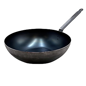 De Buyer - Blue Carbon Steel Wok Pan 2mm Thick - ACCESS - 12.5” Diameter, 9” Cooking Surface - Oven Safe - Naturally Nonstick - Made in France