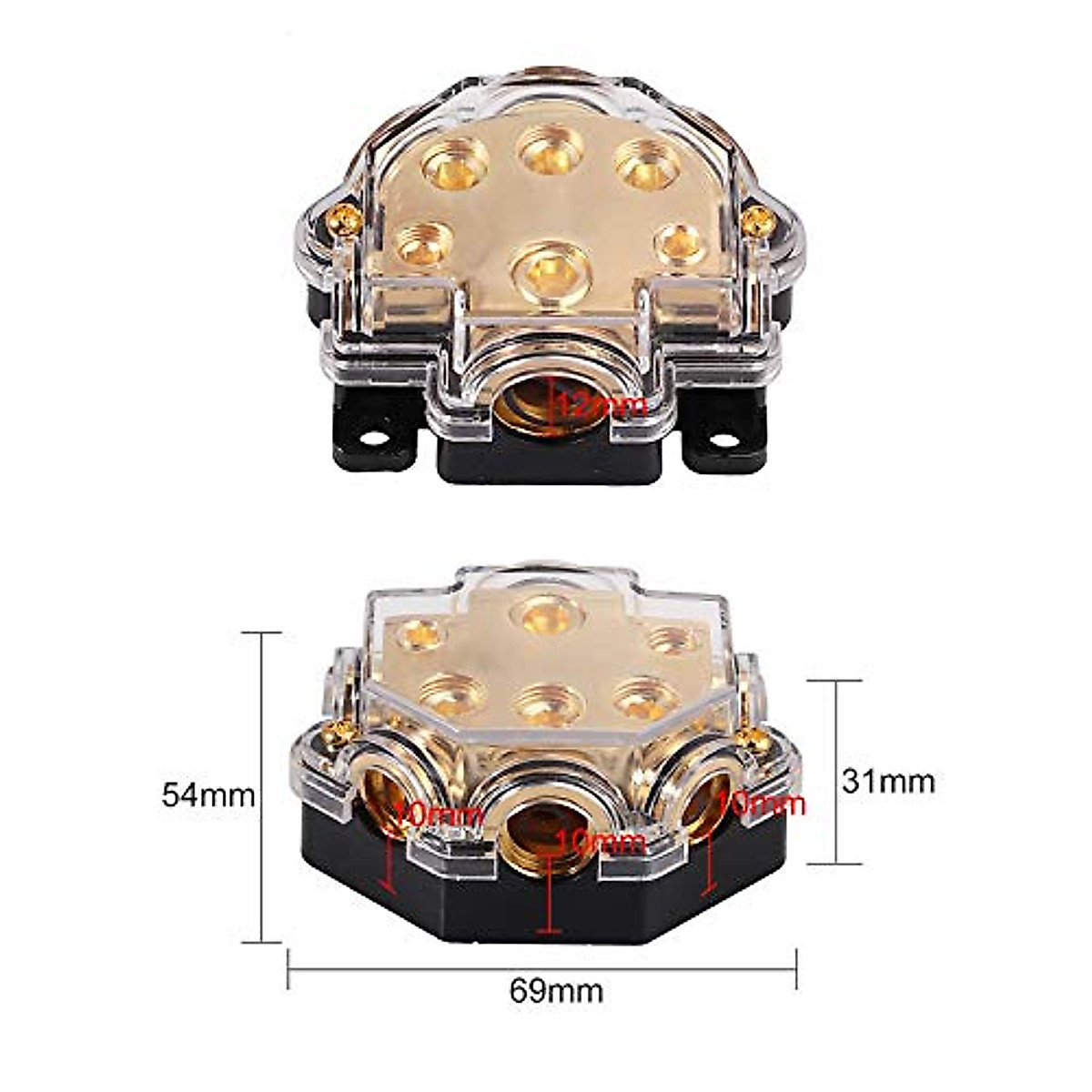 AUTOUTLET 5 Way Power Distribution Block Car Auto Audio Amplifier, 0/2/4 Gauge in 2/4/8 Gauge Out Power Ground Distributor Blocks,1 in 5 Way Car Power Distributor Block